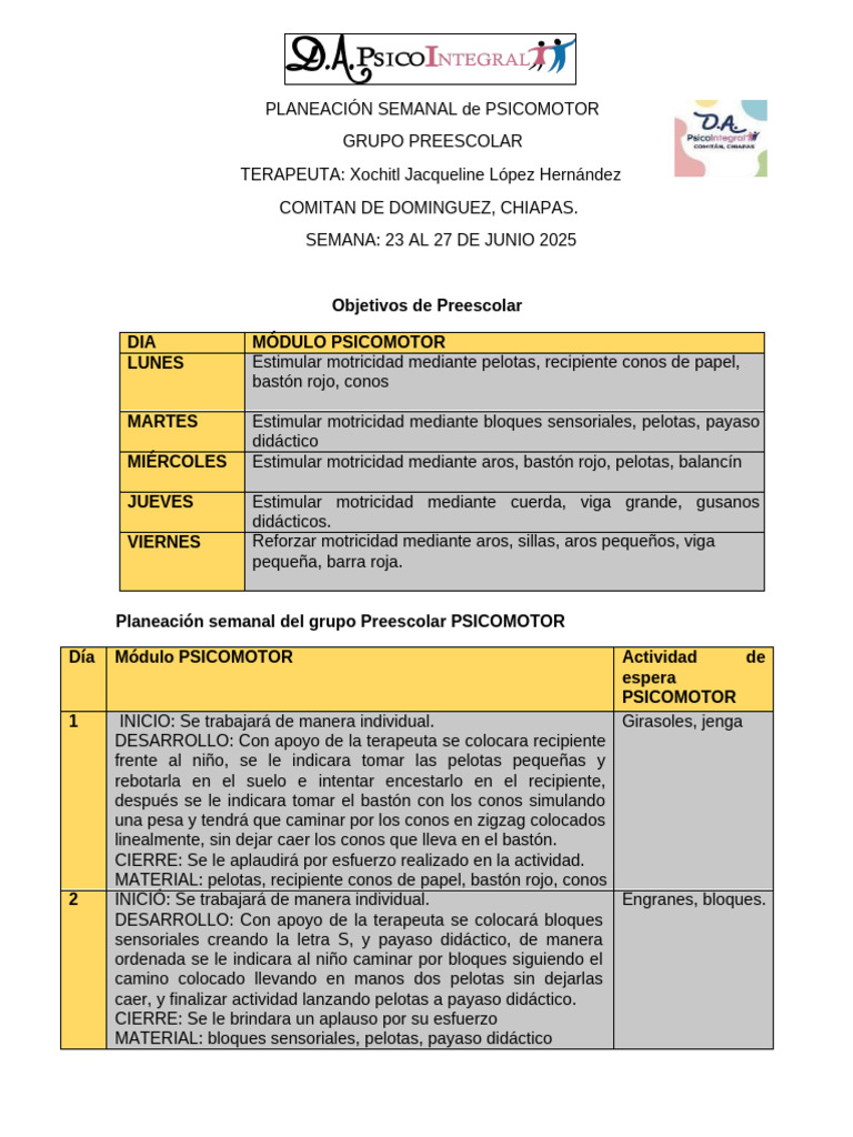 Planeación Semanal Preescolar Semana Del 23 Al 27 Junio 2025 | PDF