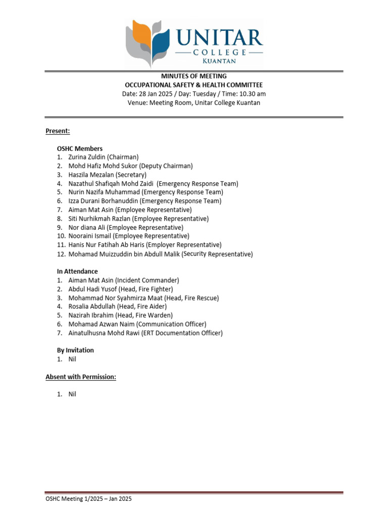 1st-2025 OSHA Minutes of Meeting - Updated 5.2.25 | PDF
