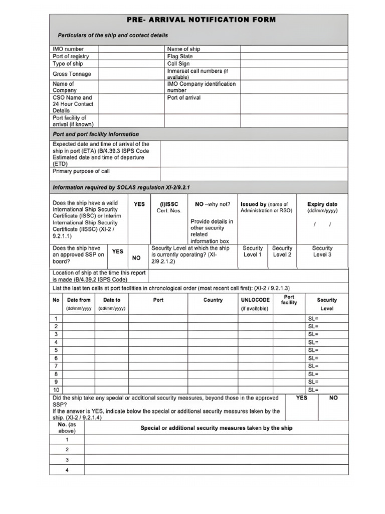 Pre Arrival Notification of Ship (PANS) | PDF