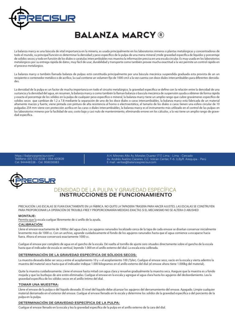 Balanza Marcy: Uso y Especificaciones | PDF | Balanza | Densidad