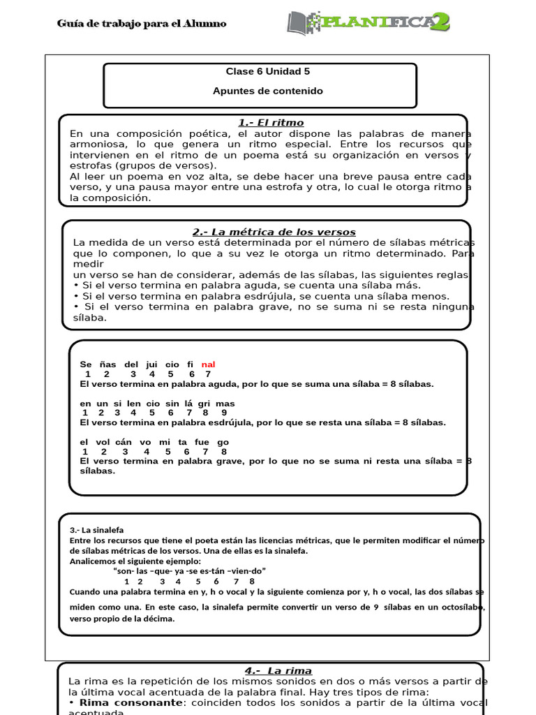 N°6 Elementos de Los Versos en La Poesía Ritmo, Rima, Métrica, Sinefala ...