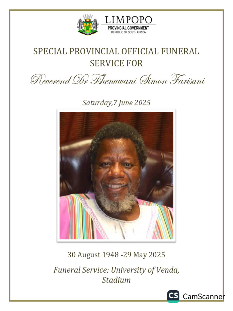 Special Provincial Official Funeral - Reverend DR Tshenuwani Simon ...