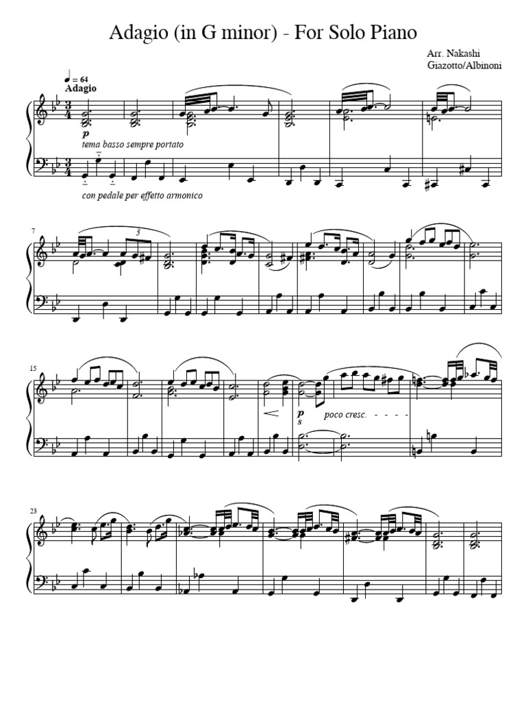 Adagio in G Minor for Piano Solo | PDF | Compositions | Elements Of Music