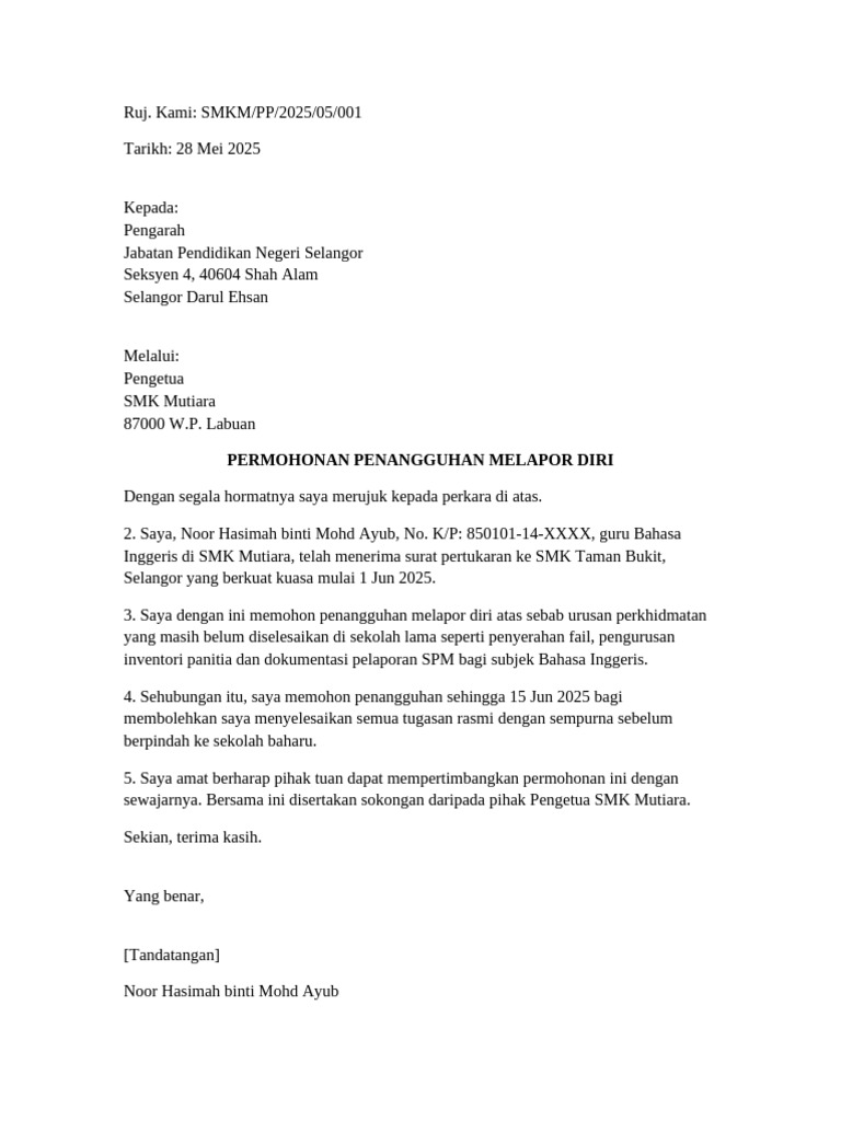 Contoh Surat Penangguhan Terkini | PDF