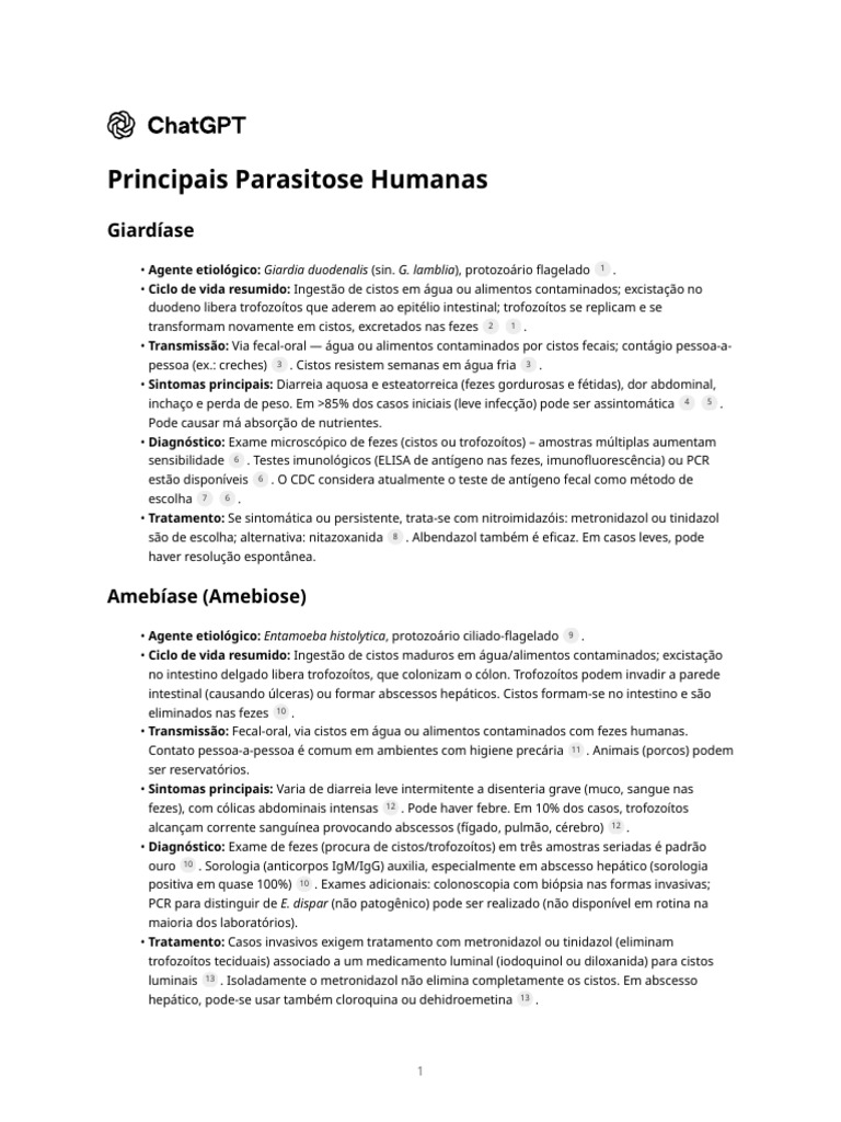 Principais Parasitose Humanas | PDF | Especialidades médicas | Doenças ...