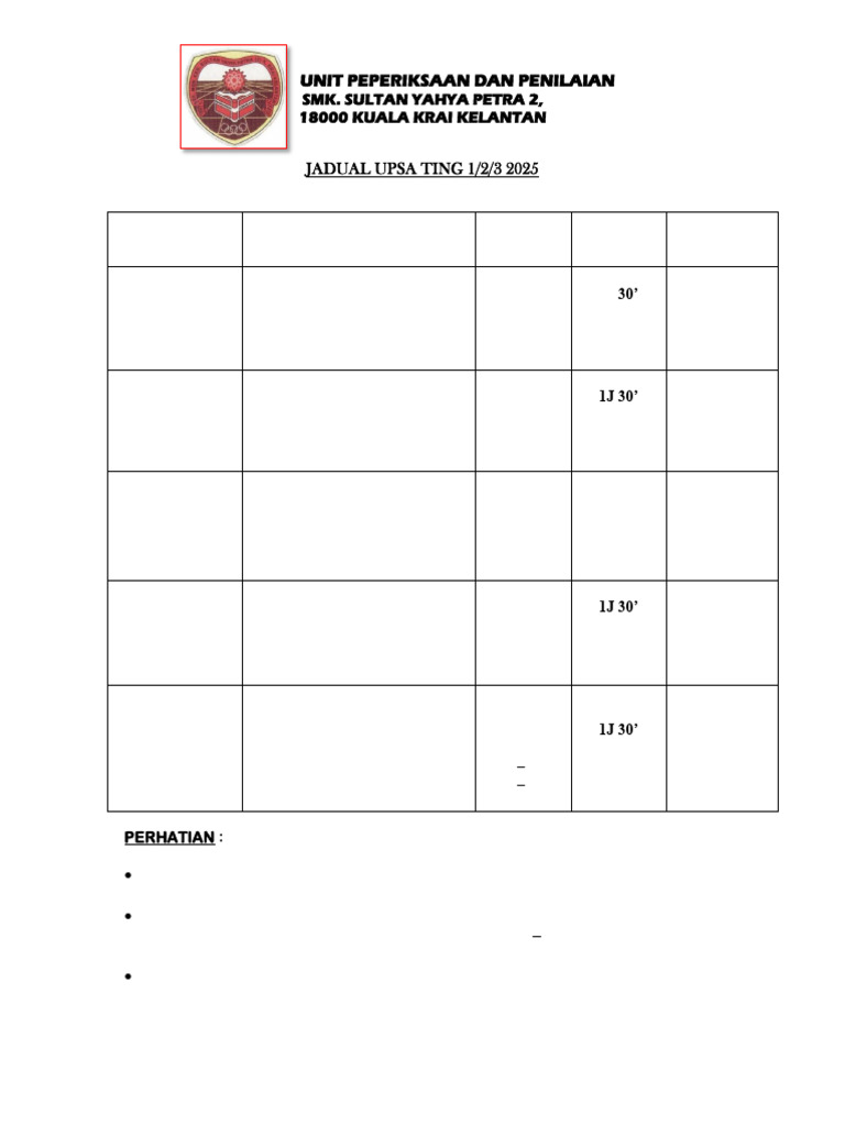 Jadual Upsa 2025 Men Rendah | PDF