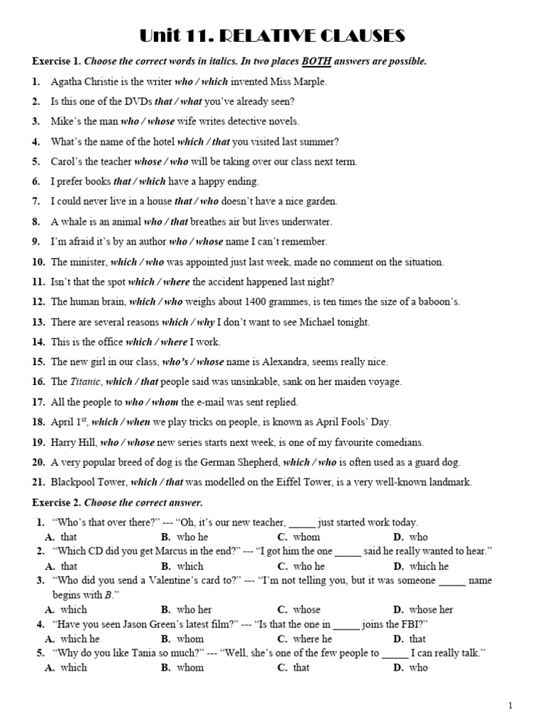 (HW) Unit 11. Relative Clauses | PDF | Vincent Van Gogh | Dr. Watson