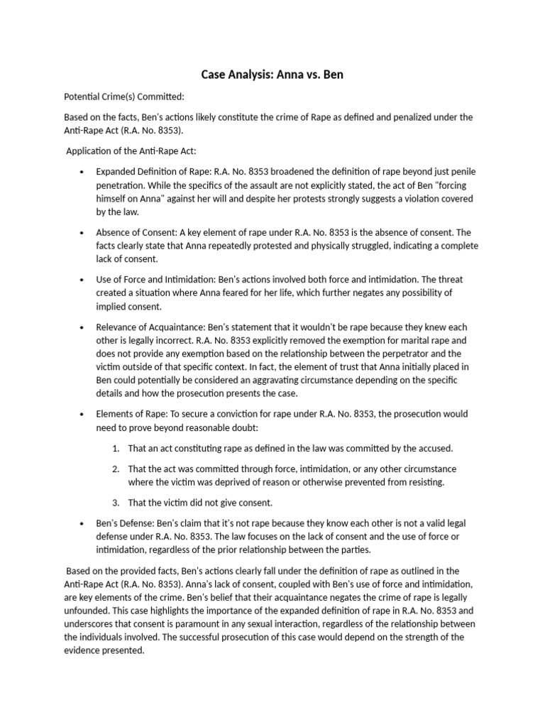 Case Analysis - Anti-Rape Act | PDF | Rape | Consent
