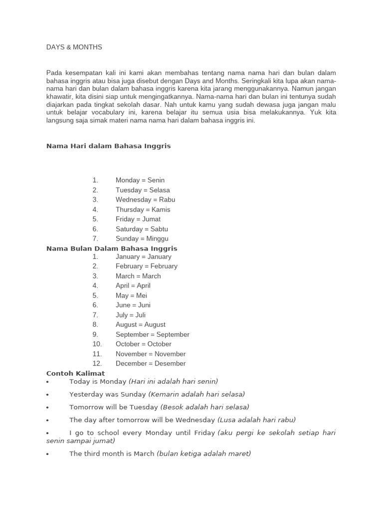 Days and Months | PDF