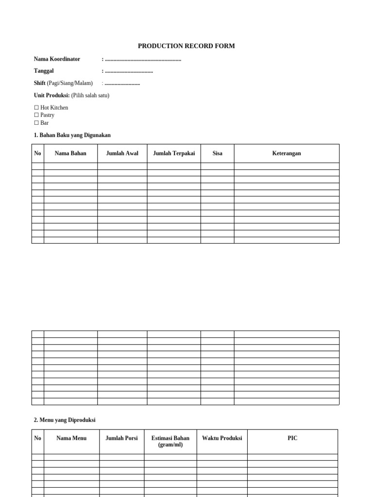 Production Record Form - Supervisi-1 | PDF