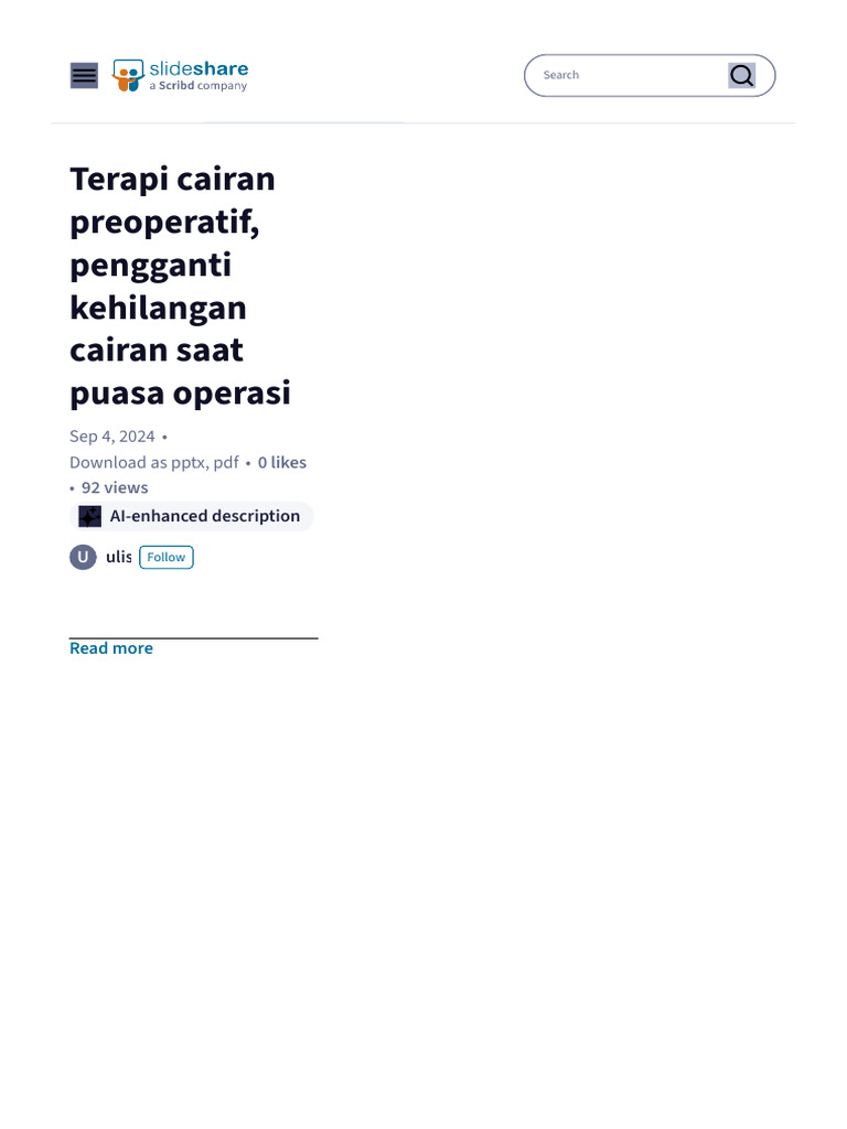 Terapi Cairan Preoperatif, Pengganti Kehilangan Cairan Saat Puasa Operasi | PDF