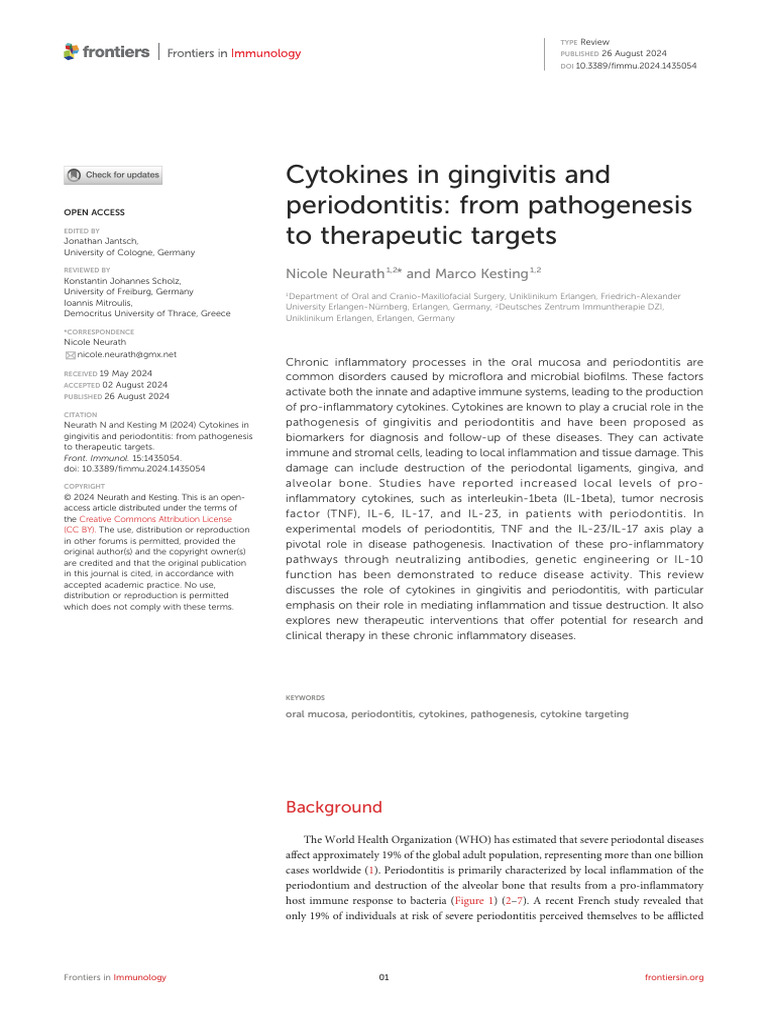Cytokines in Gingivitis and Periodontitis From Pathogenesis To Therapeutic Targets | PDF ...