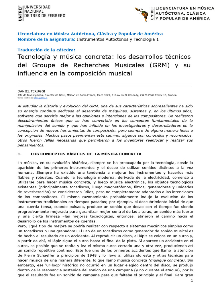 Teruggi Daniel Tecnologia y Musica Concreta | PDF | Sintetizador | Sonido