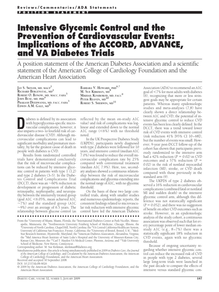 ADA Control Intensivo de Glucemia DIABETES CARE 2009 | PDF | Diabetes ...