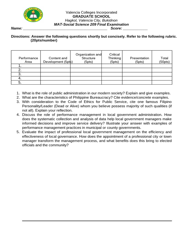 Soc - Sci.-209 Final Examination | PDF