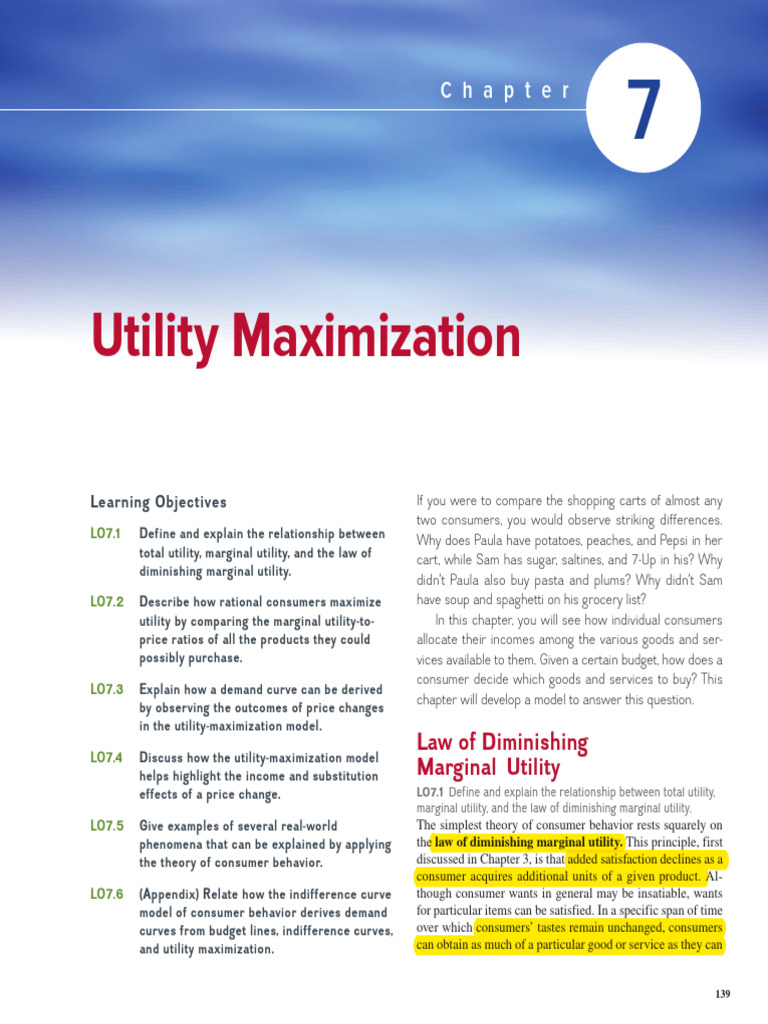 Chapter 7 Consumer Behavior (Utility Maximization) | PDF | Utility | Marginal Utility