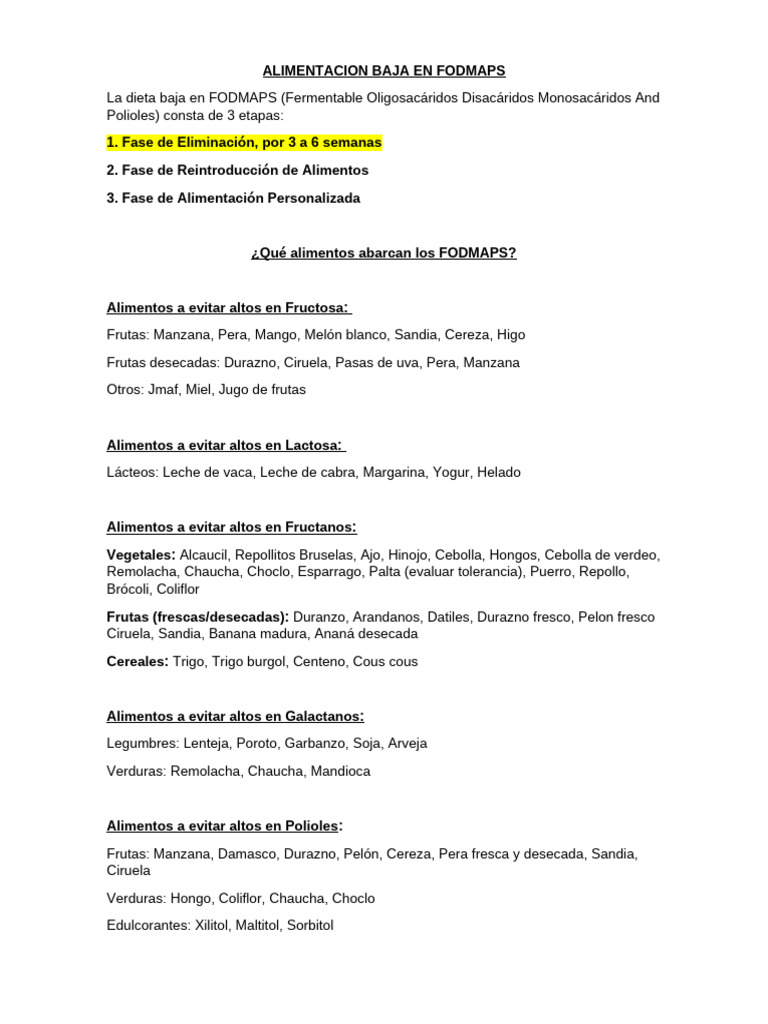 Dieta Baja en FODMAPS | PDF | Fruta | Vegetales