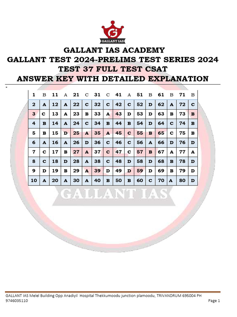 Test - 37 Csat Answer Key | PDF