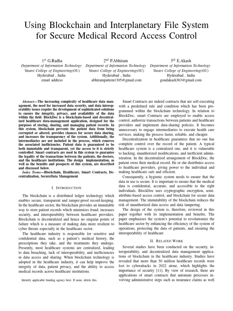 IEEE Conference Template 1 | PDF | Electronic Health Record | Encryption