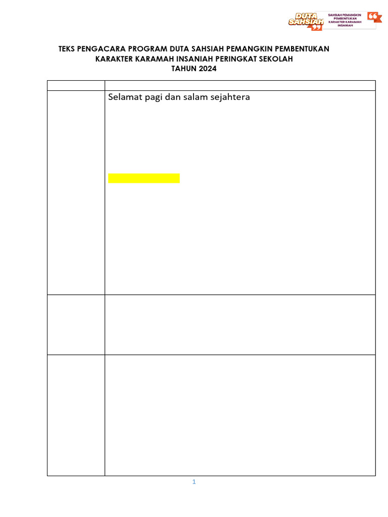 Teks Pengacara Majlis Duta Sahsiah New | PDF