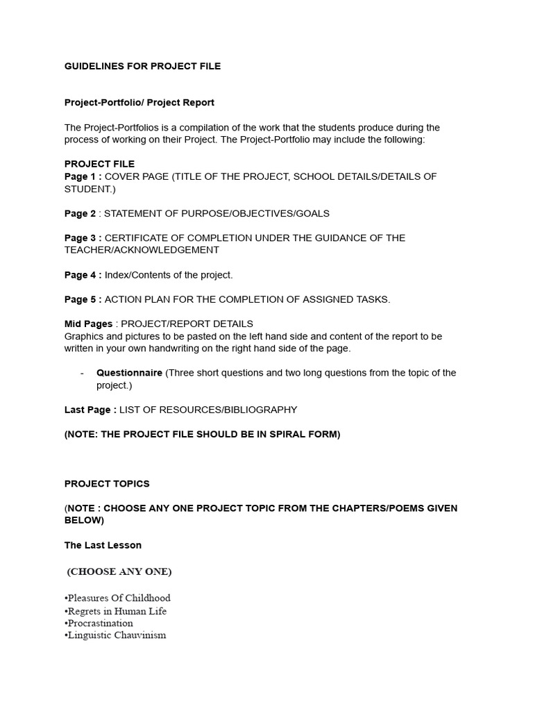 Guidelines For Project Files Class 12 | PDF