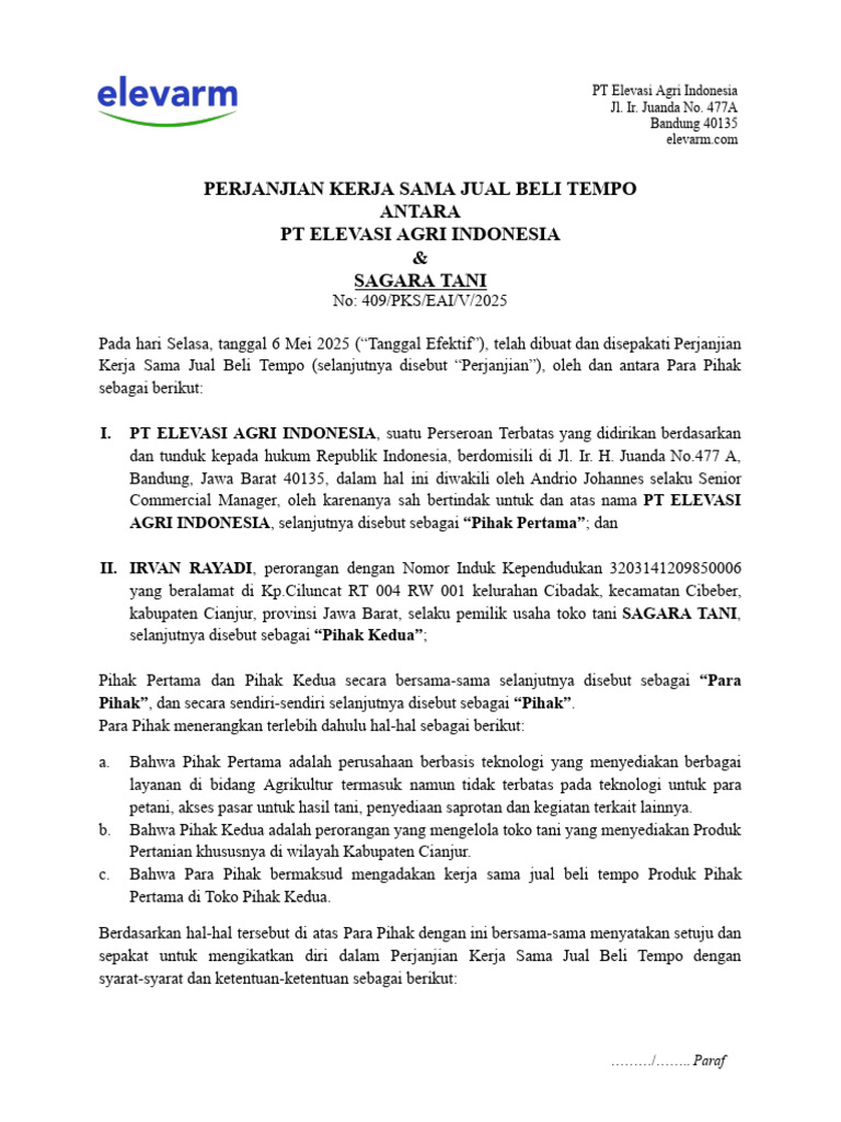 Draft PKS - Jual Beli Tempo Toko Tani Sagara Tani | PDF