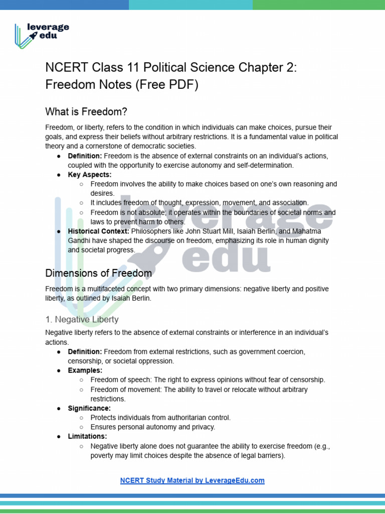1 Political Science Chapter 2 - Freedom Notes (Free PDF | PDF | Liberty ...