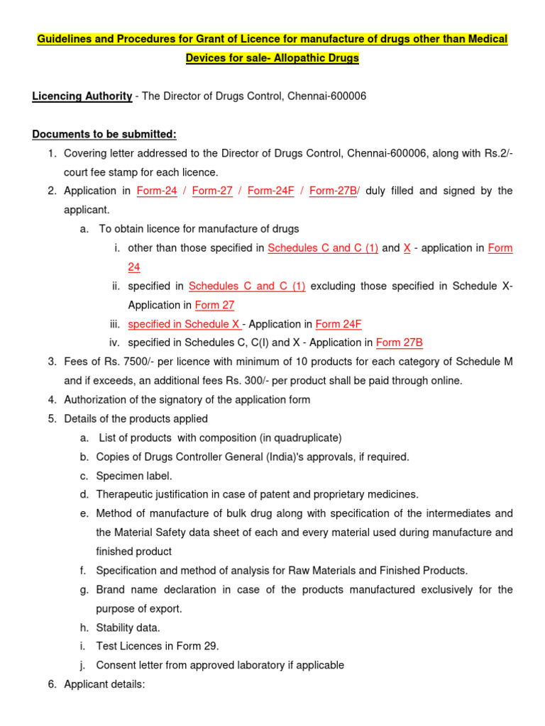 Drug Manufacturing License Guidelines | PDF | License | Specification ...