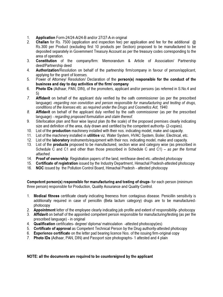 Required Documents for Drug License | PDF | Affidavit