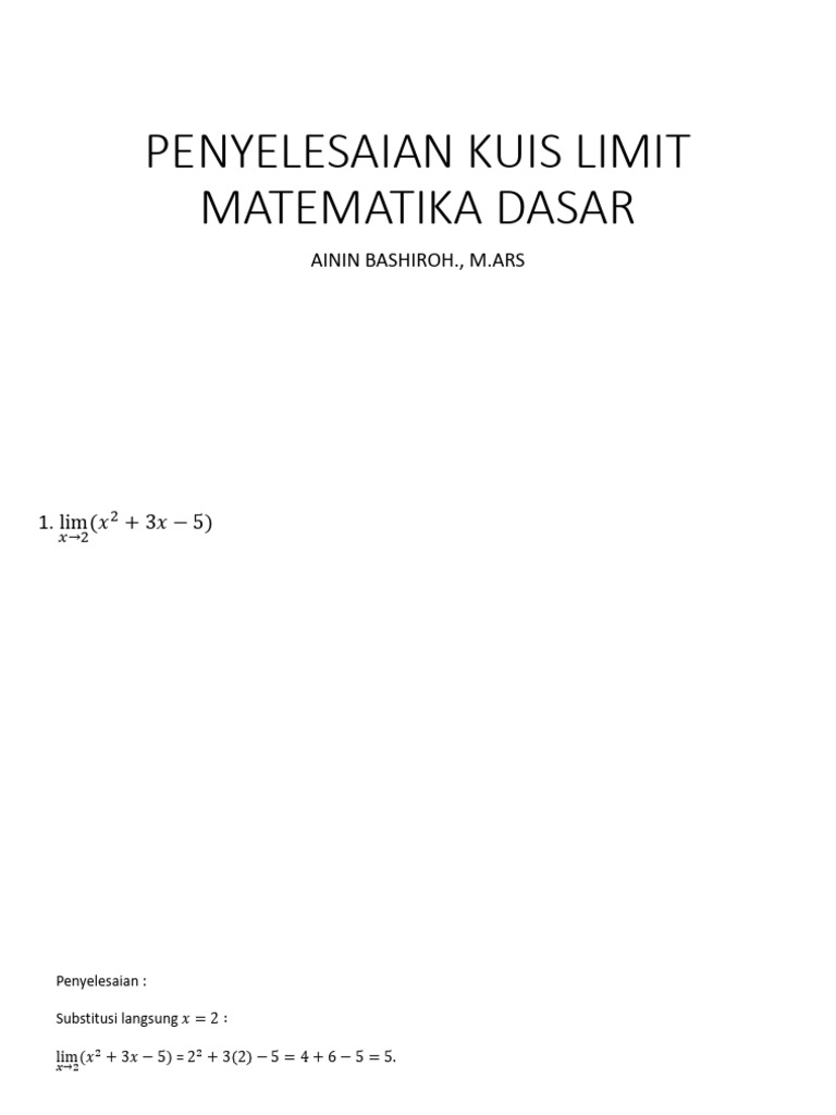 Penyelesaian Kuis Limit Matematika Dasar | PDF