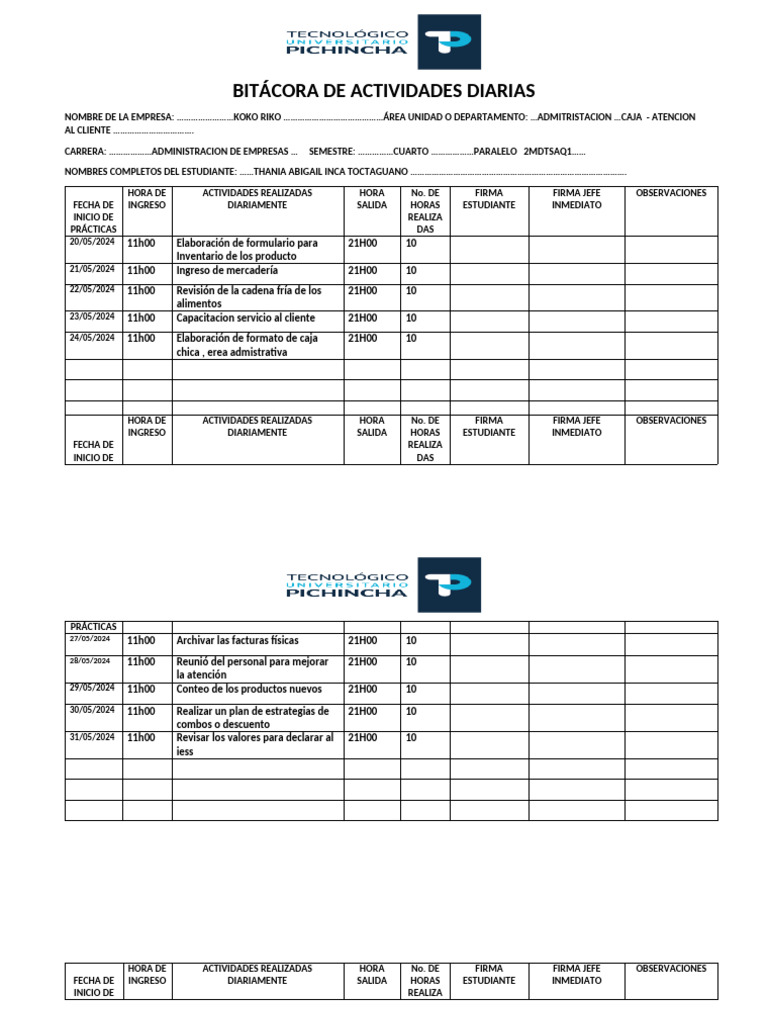 Bitácora para Registro de Actividades Diarias 2024 | PDF | Business