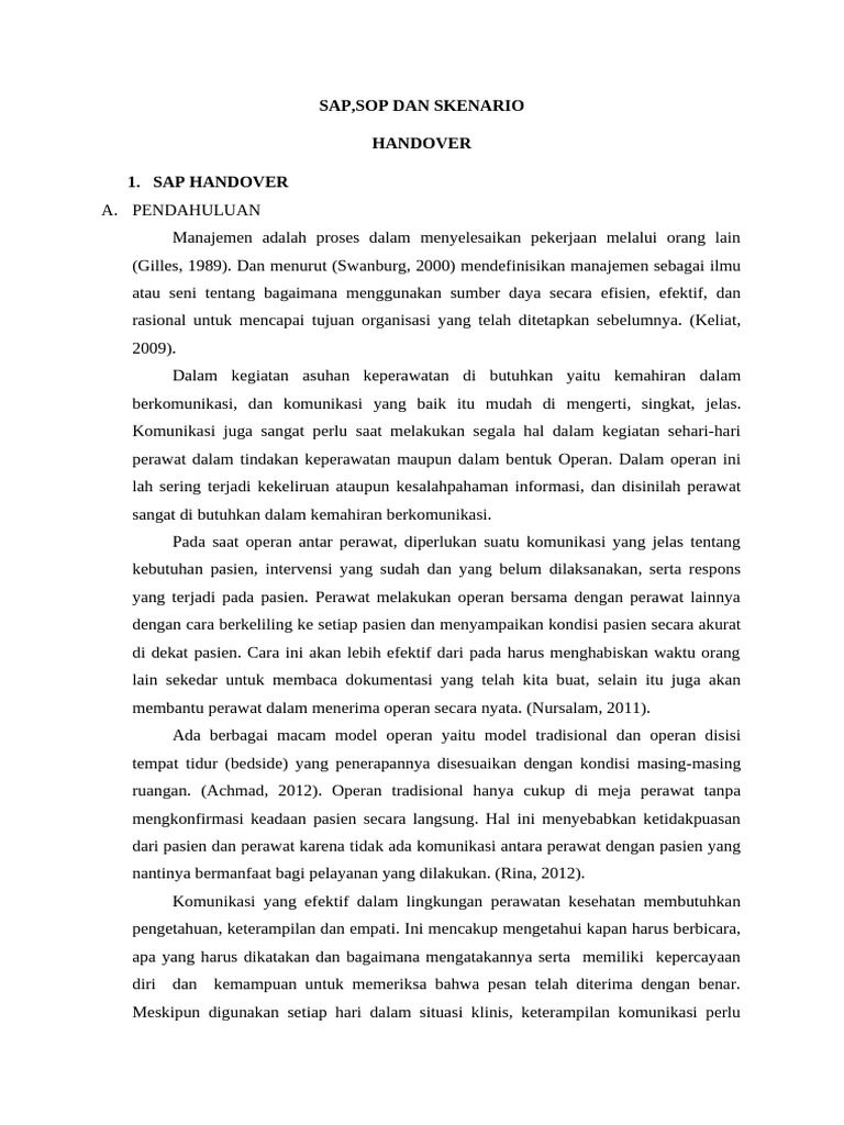 Sap, Sop, Skenario Handover | PDF