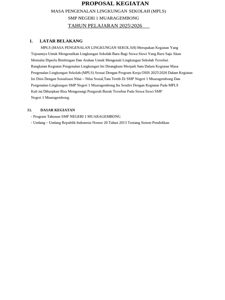 Proposal MPLS SMP Negeri 1 Muaragembong | PDF