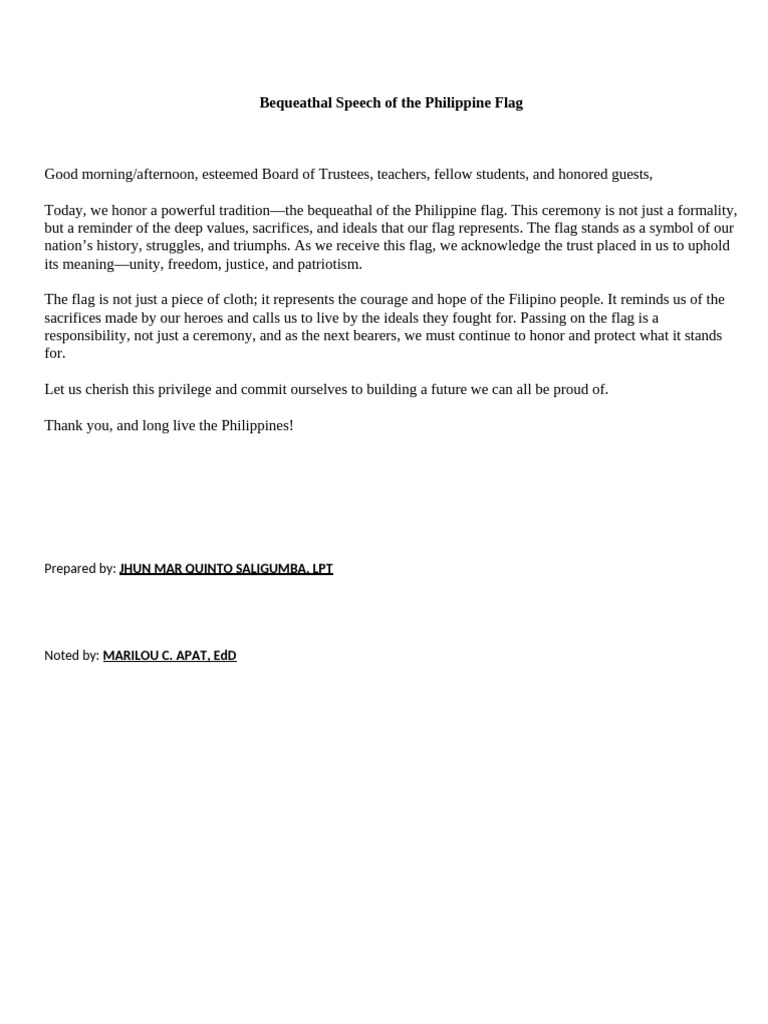 Bequeathal Speech of The Philippine Flag | PDF