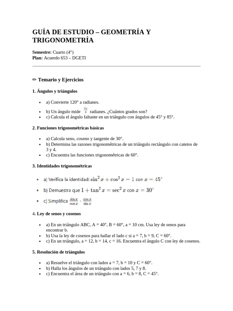 Guía de Estudio: Geometría y Cálculo | PDF