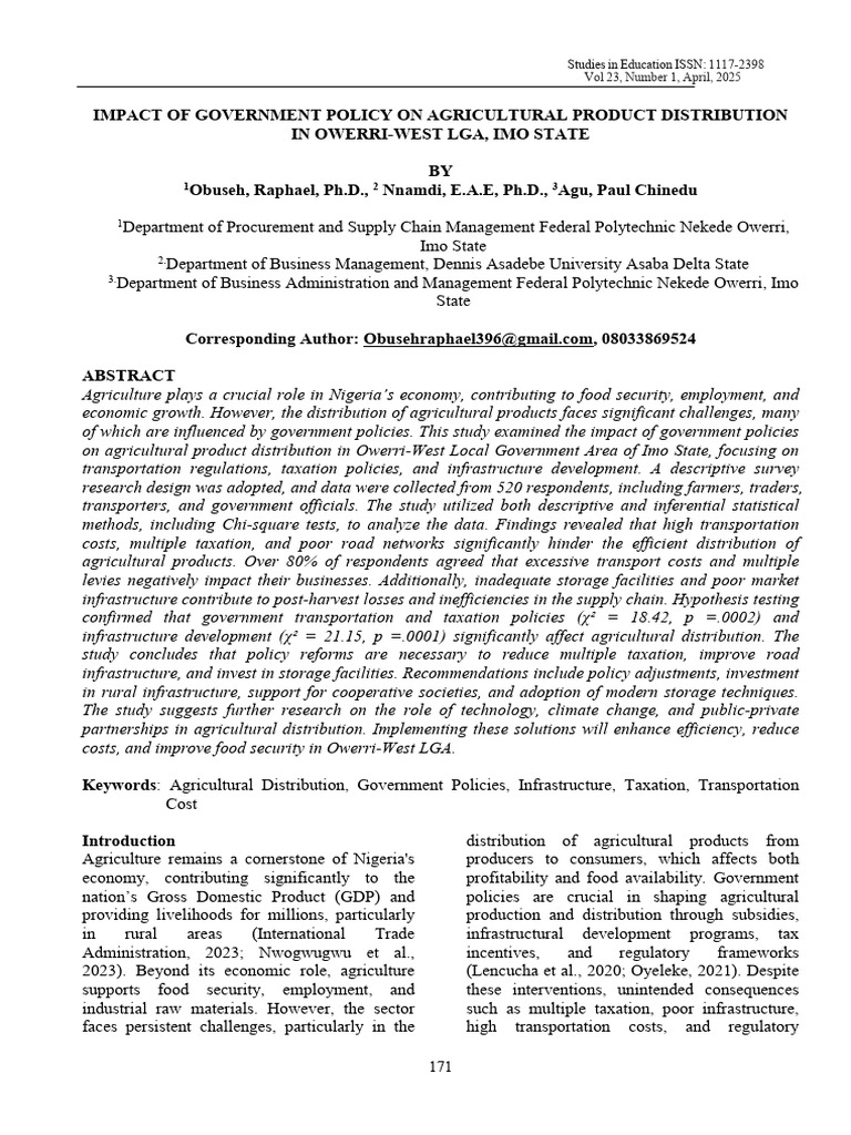 Publication With Dr. Obuseh On Impact of Government Policy On ...