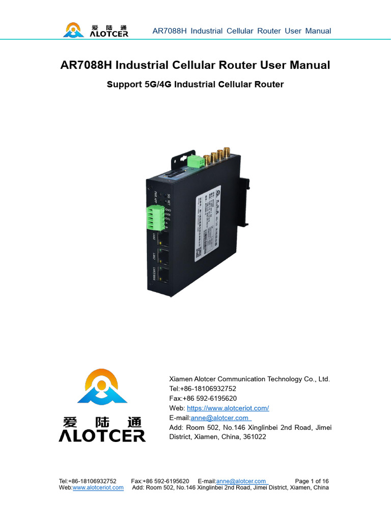 AR7088H (V2.0) Industrial Cellular Router User Manual-V1.2 | PDF ...