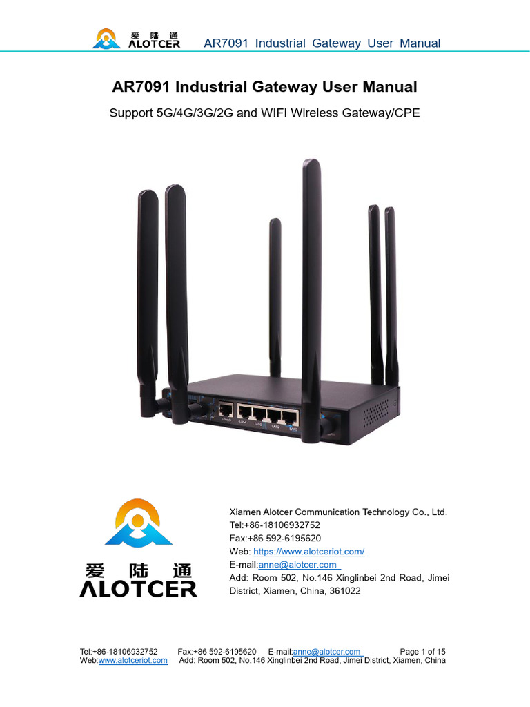 AR7091 Gateway Setup Guide | PDF | Wi Fi | Communications Protocols