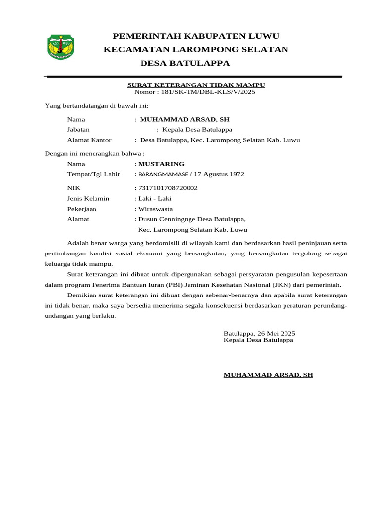 Surat Keterangan Tidak Mampu (SKTM) 2025 (Repaired) | PDF