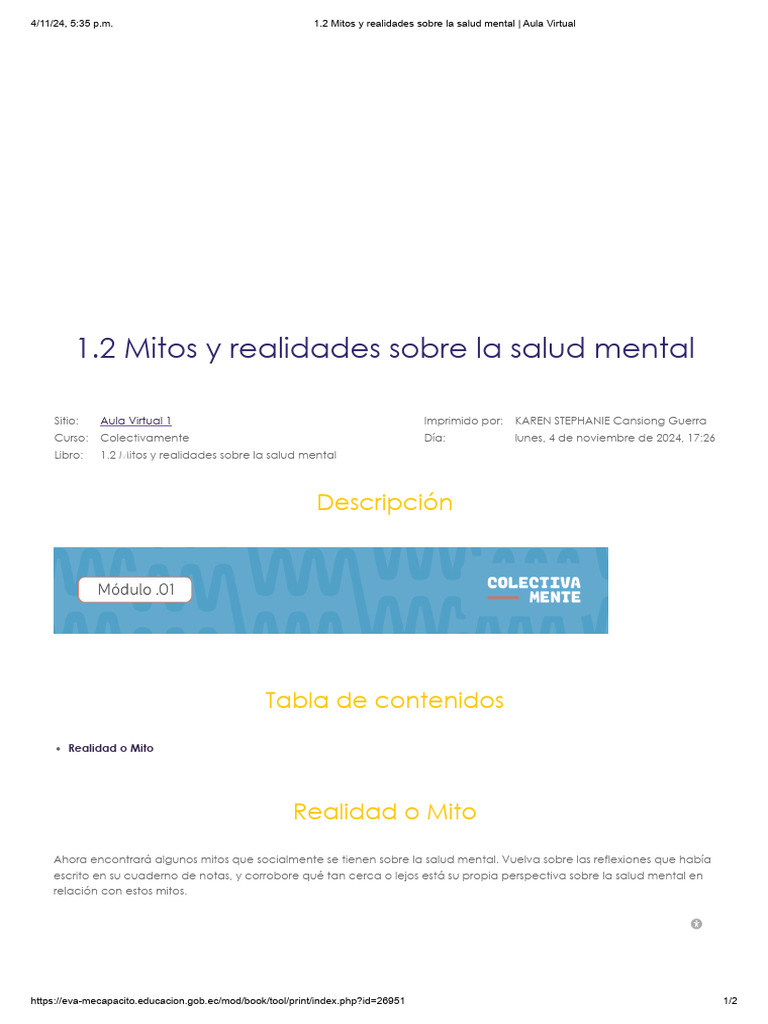 Mitos y realidades de la salud mental | PDF | Salud mental | Sicología