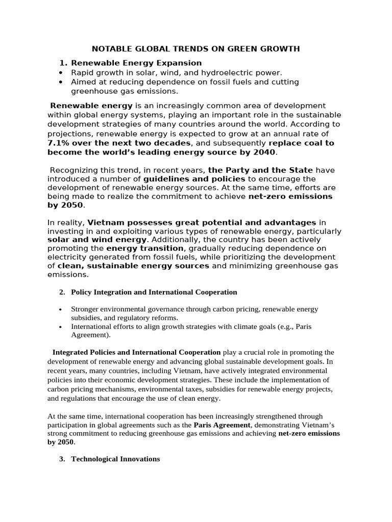 Global Trends in Green Growth Strategies | PDF | Renewable Energy ...