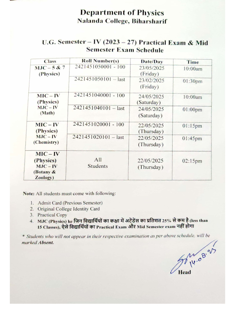 Sem-4 (Physics) Practical Exam | PDF