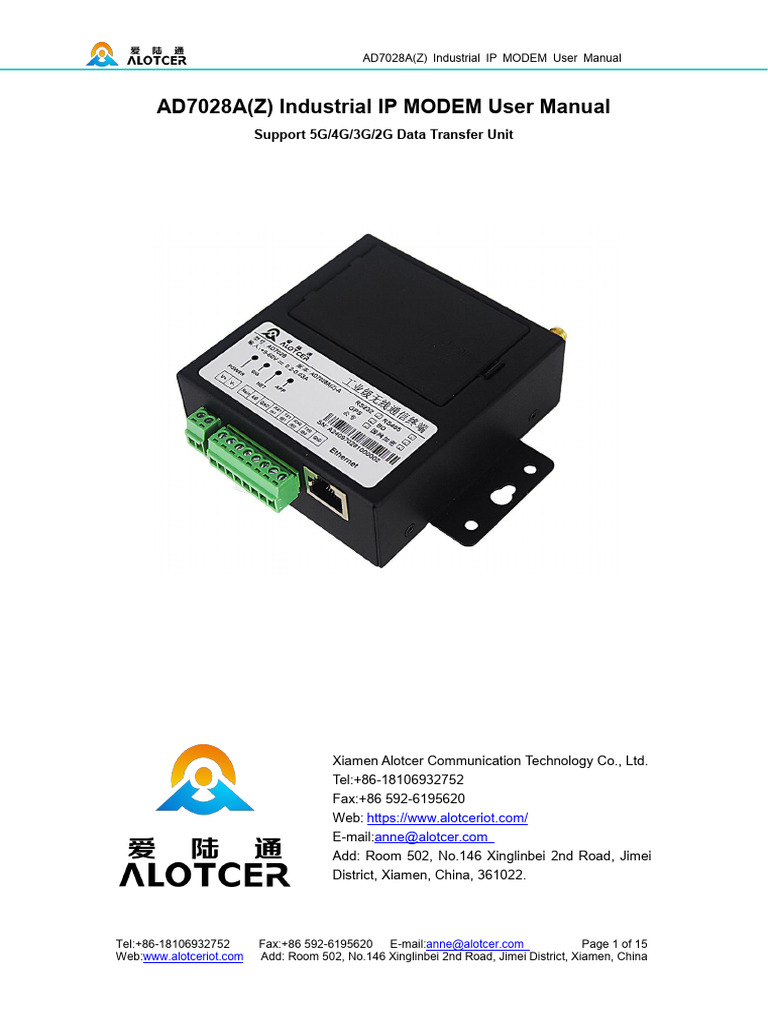 AD7028A(Z) Industrial IP Modem Guide | PDF | Modem | Transmission ...