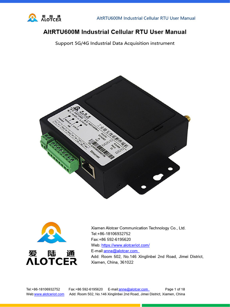 AltRTU600M Industrial Cellular RTU Guide | PDF | Computer Network ...