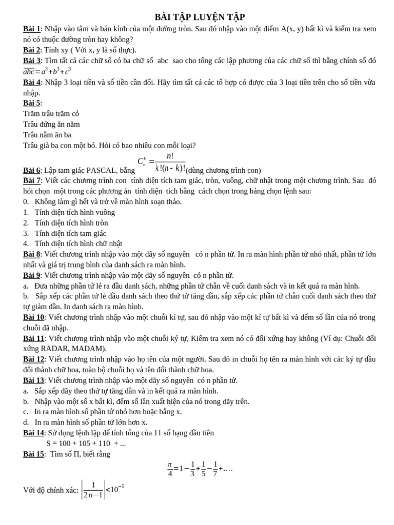 Bai Tap Luyen Tap | PDF