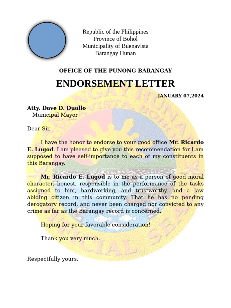 Endorsement Letter | PDF