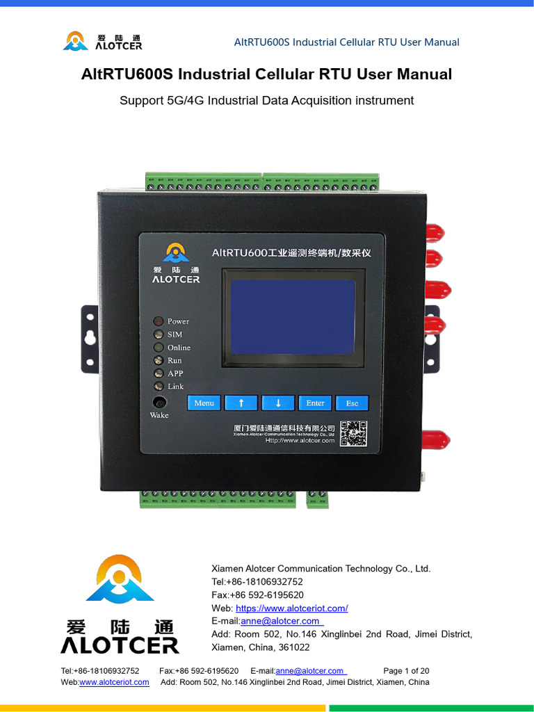 AltRTU600S Industrial Cellular RTU User Manual-V1 0 | PDF | Computer ...