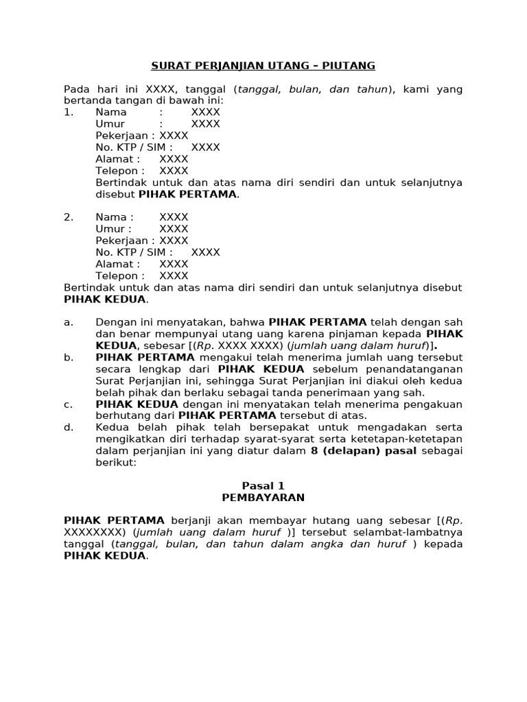Perjanjian Utang Piutang 1 | PDF