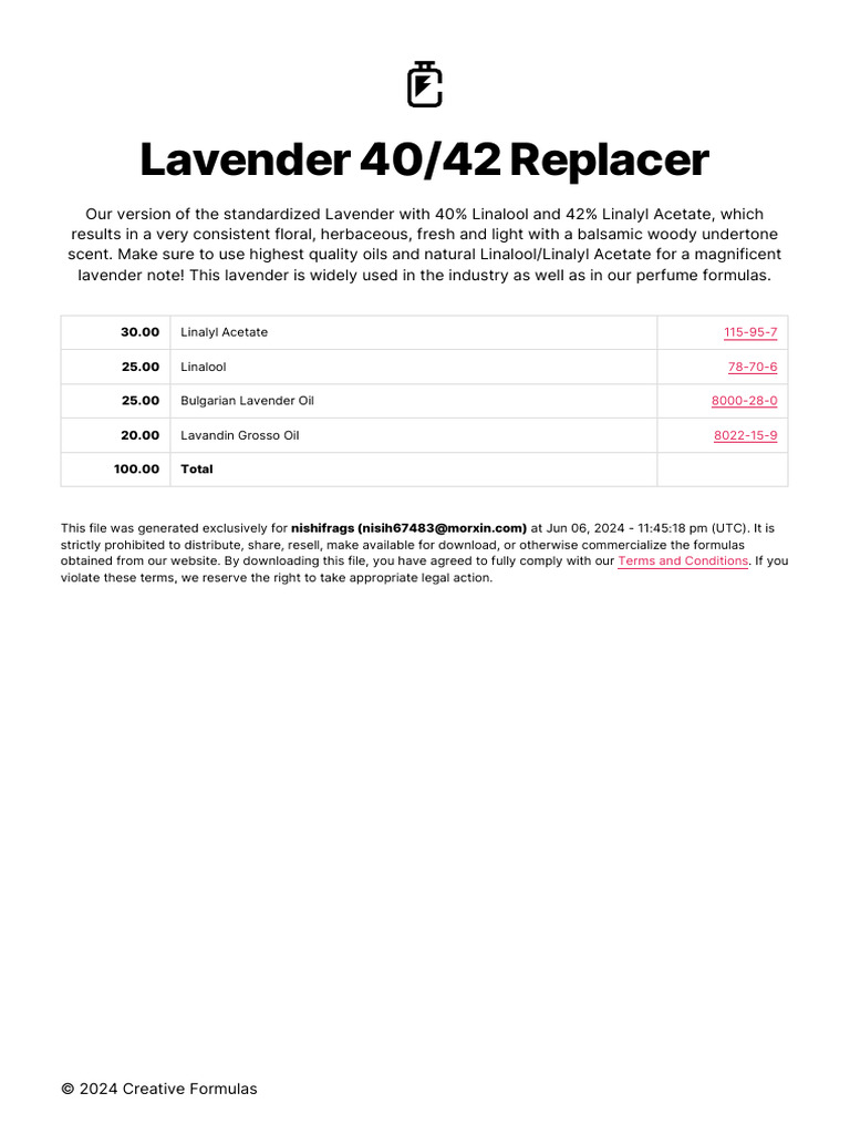 Lavender 40 - 42 Replacer - Creative Formulas | PDF