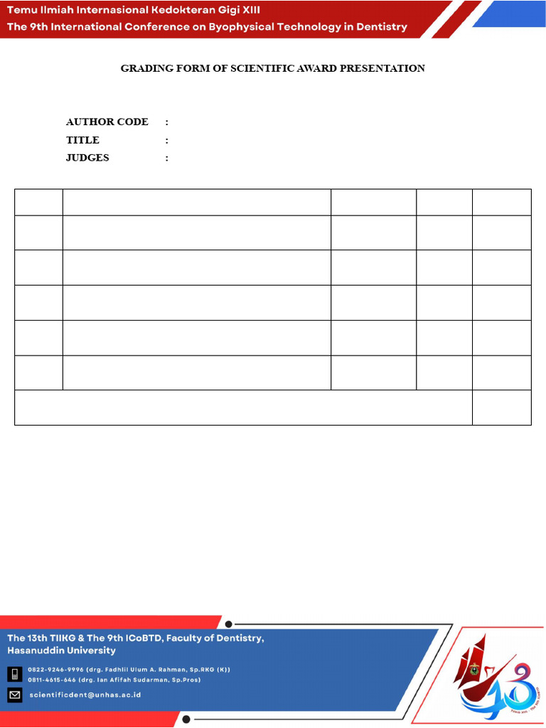 Final Grading Form of Scientific Award Presentation | PDF